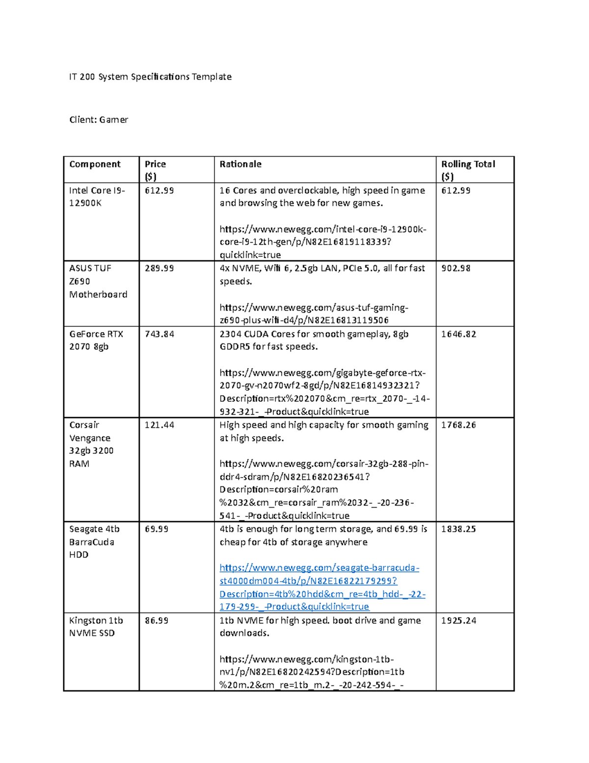 IT-200 Gaming PC Build - IT226 - SNHU - Studocu
