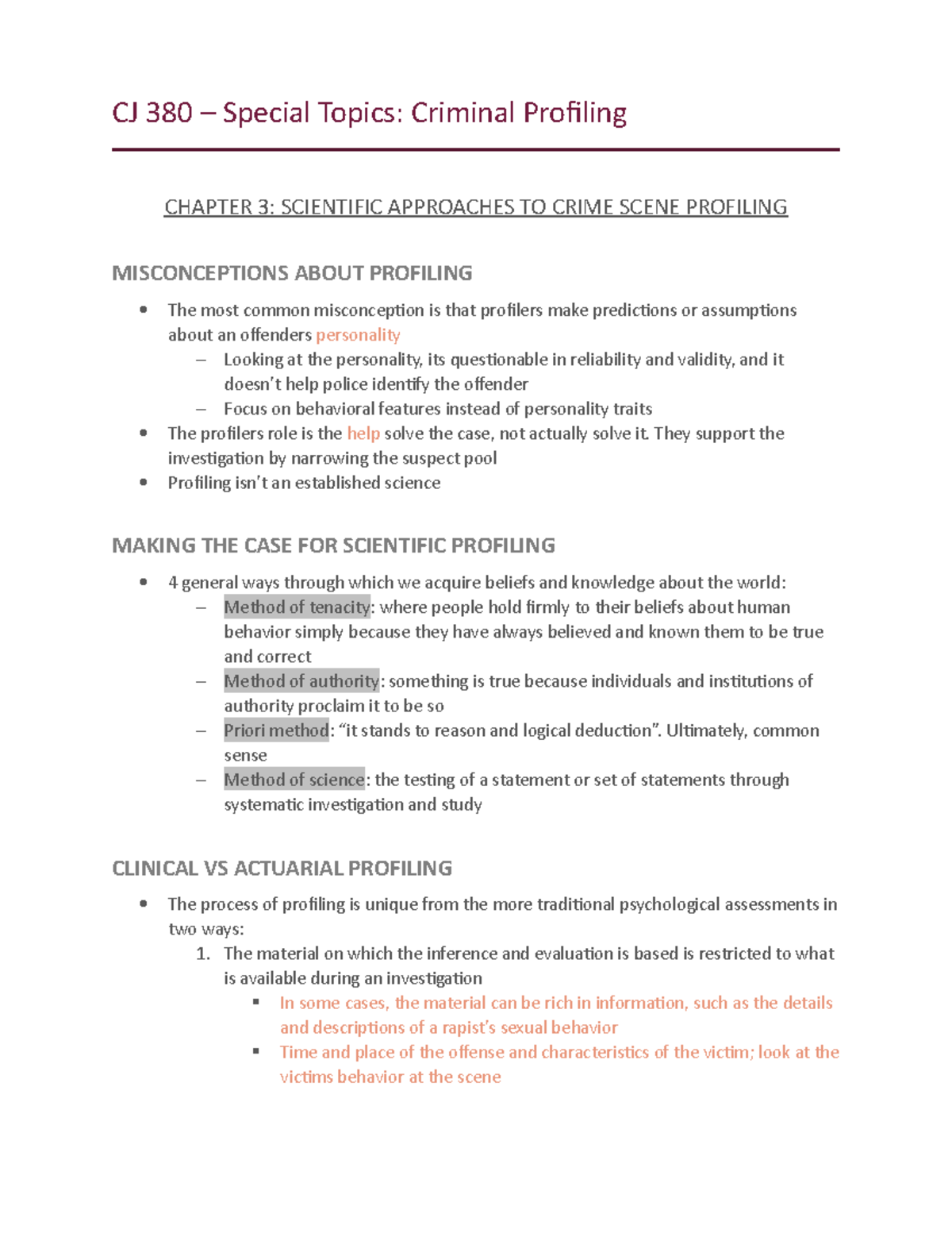 CJ 380 - Chapter 3 Scientific Approaches to Crime Scene Profiling - CJ 380 – Special Topics ...