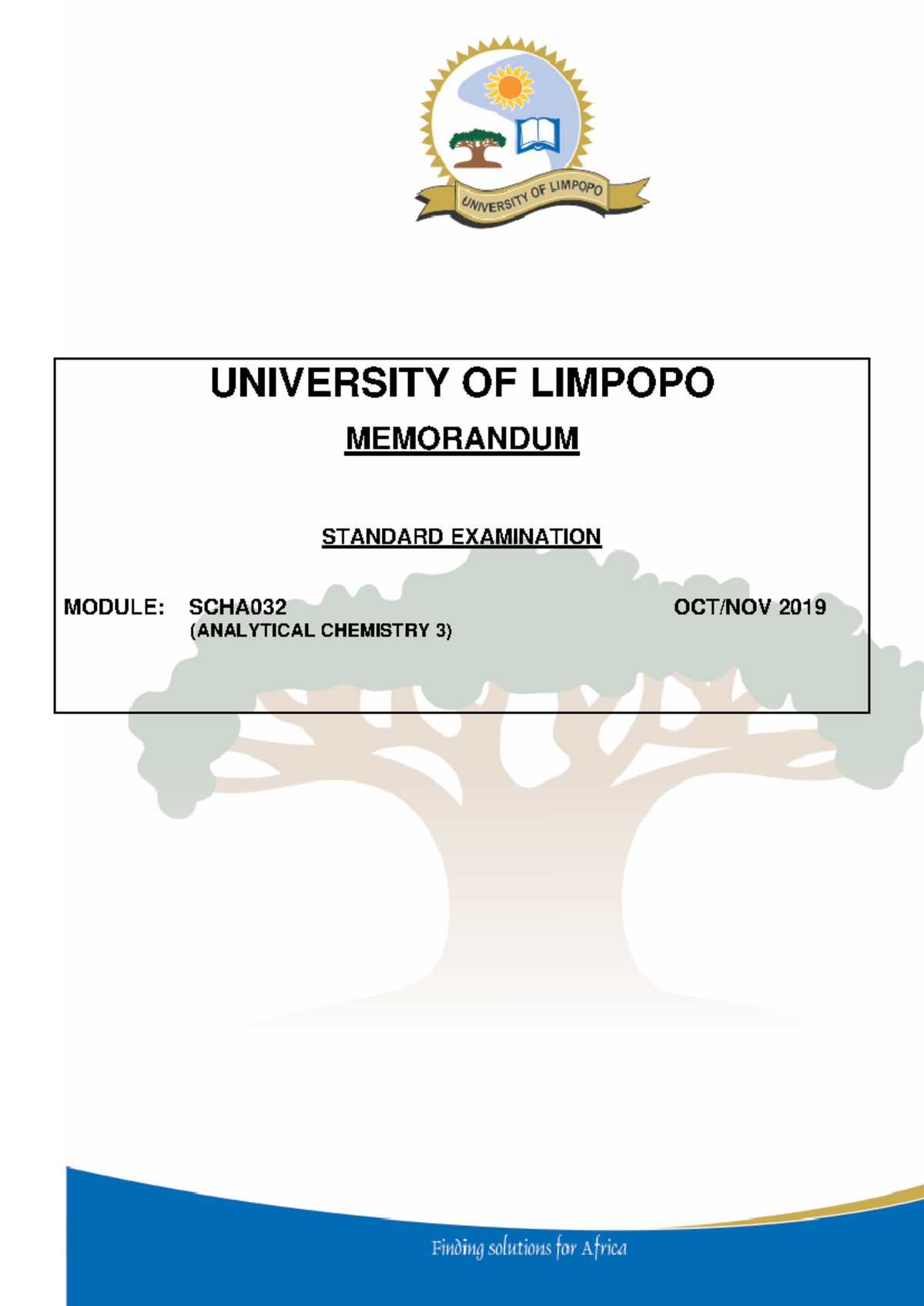 2019-MEMO CHEM322 Question Paper FOR MAIN Examination - UNIVERSITY OF ...