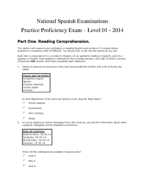 2014 National Spanish Examinations - Achievement - Level 01 Student ...