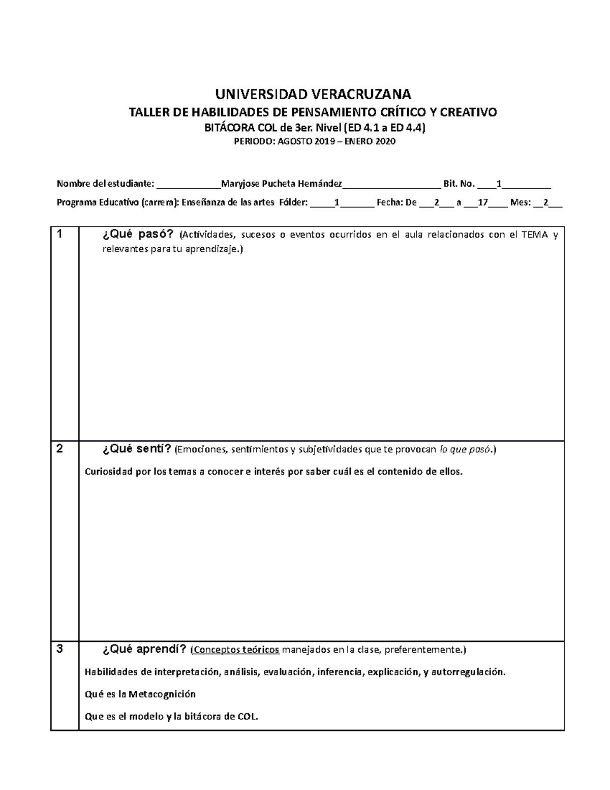 Act03 Formato de bitacora COL de tercer nivel - UNIVERSIDAD VERACRUZANA ...