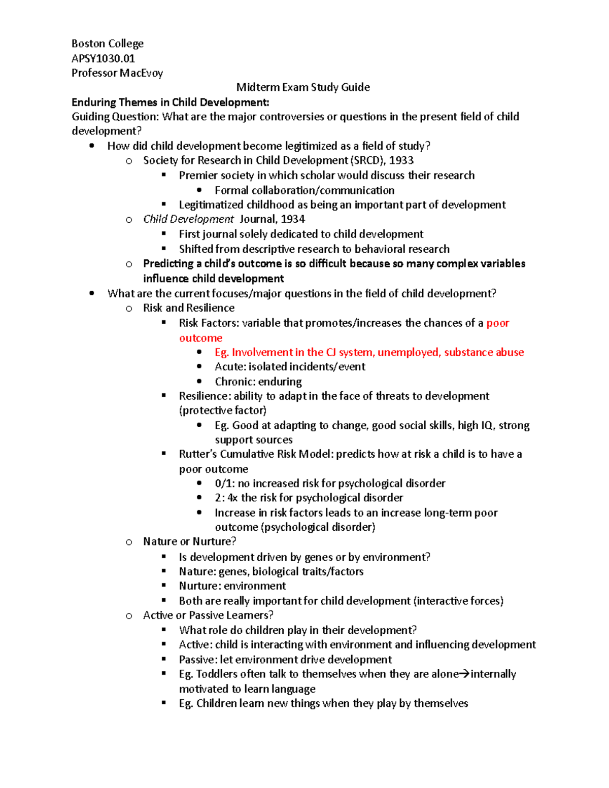 APSY CGD Midterm Study Guide - Boston College APSY1030. Professor ...