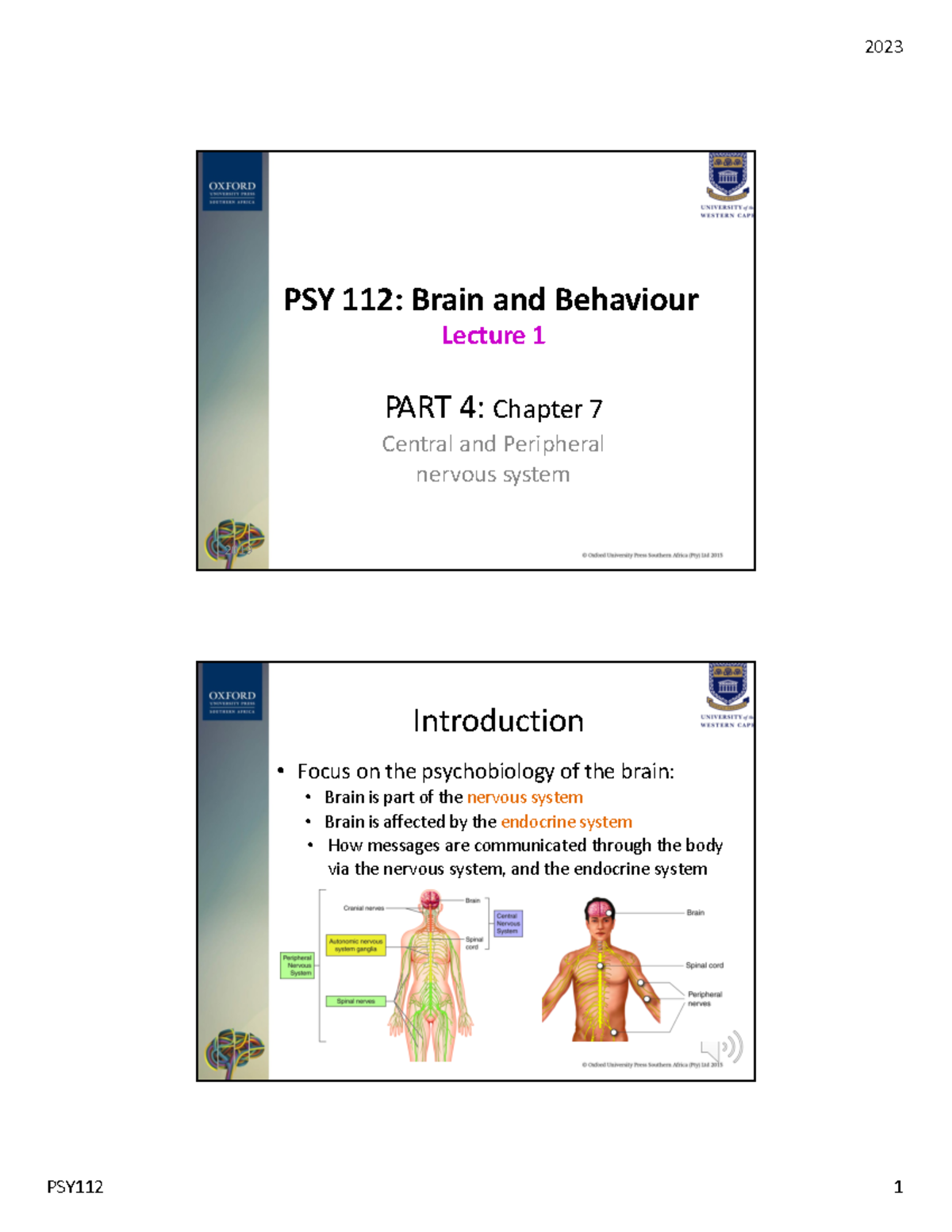 Lecture 1 PSY112 Nervous System 2023 print version - PART 4: Chapter 7 ...