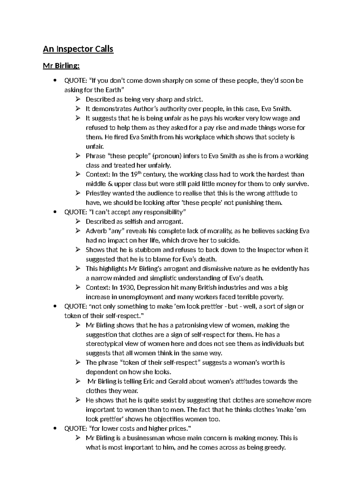 An Inspector Calls quotes - An Inspector Calls Mr Birling: QUOTE: “If ...