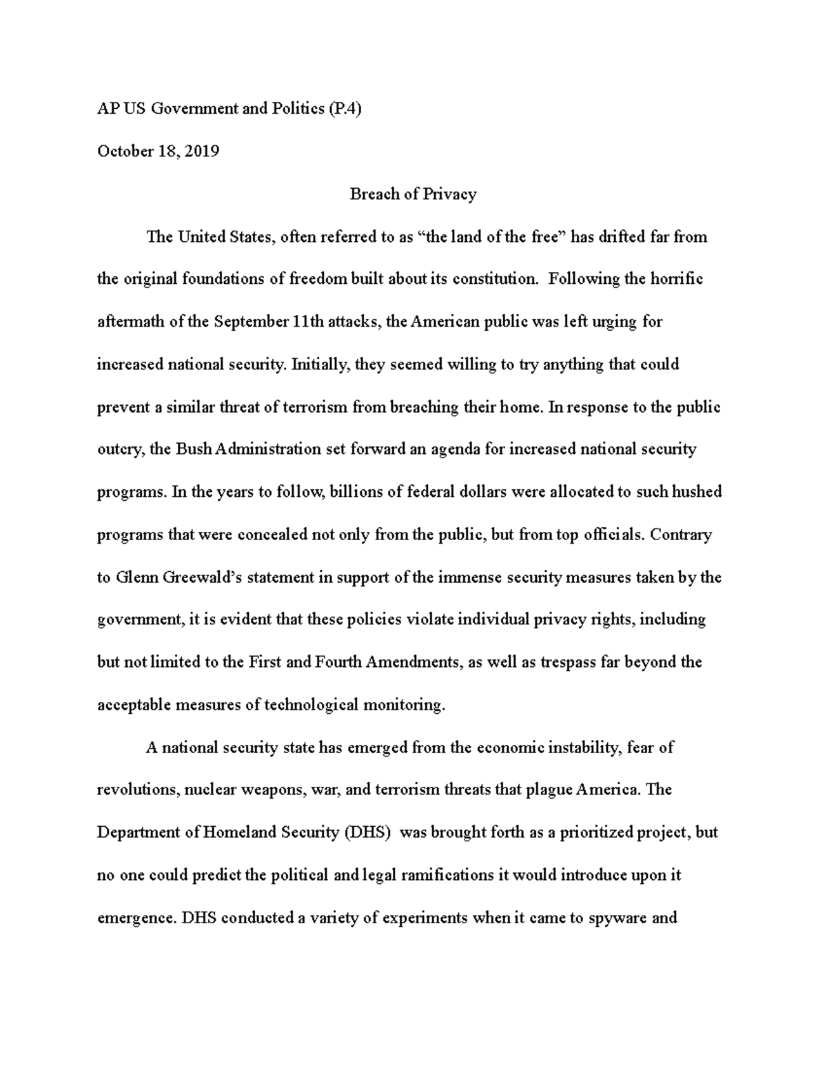 AP GOV: security (draft) - AP US Government and Politics (P) October 18 ...