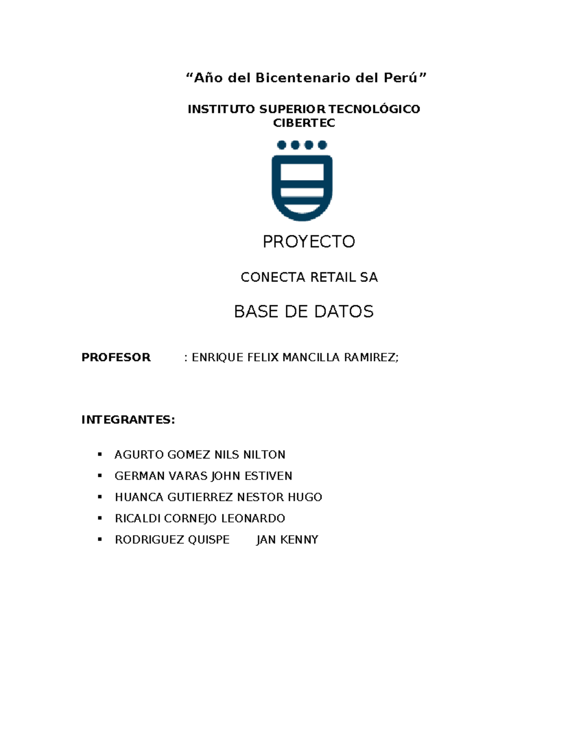 1er. Avance del Proyecto Conecta Retail SA - “Año del Bicentenario del ...