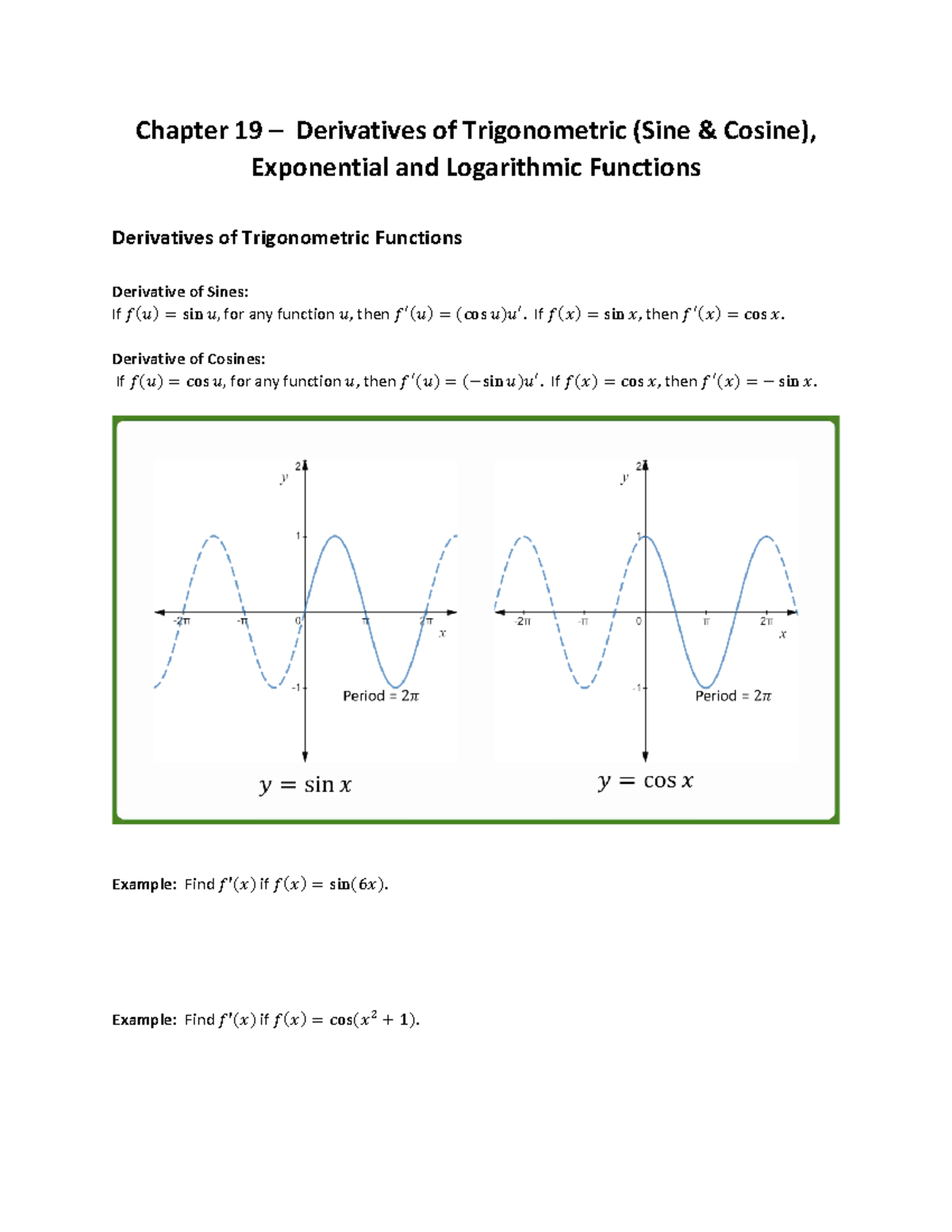 Module 6, parts 2 - 4 Chapter 19 Notes (trig., exponential ...