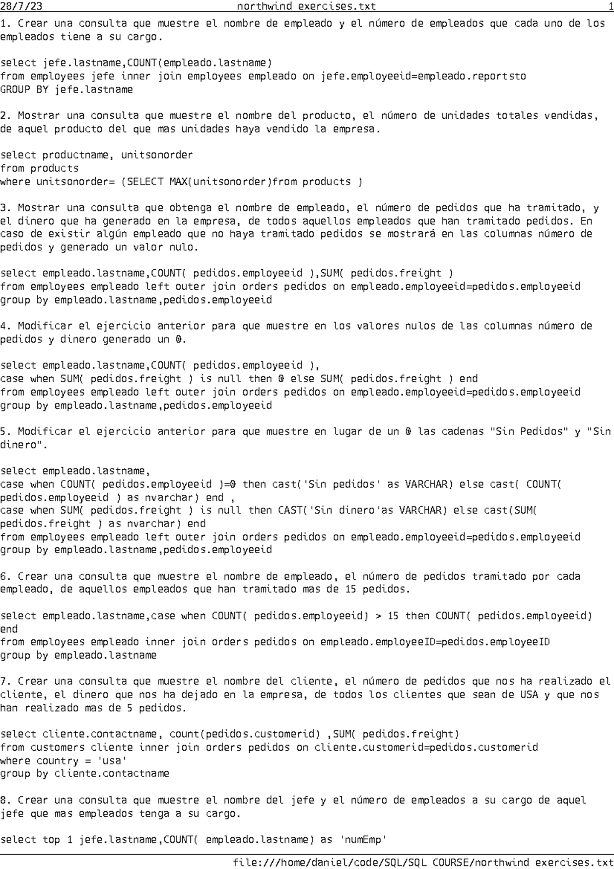 Northwind exercises - Base de datos - UMA - Studocu