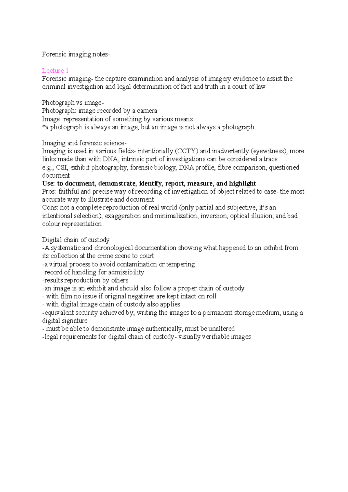 Forensic imaging notes-lecture 1