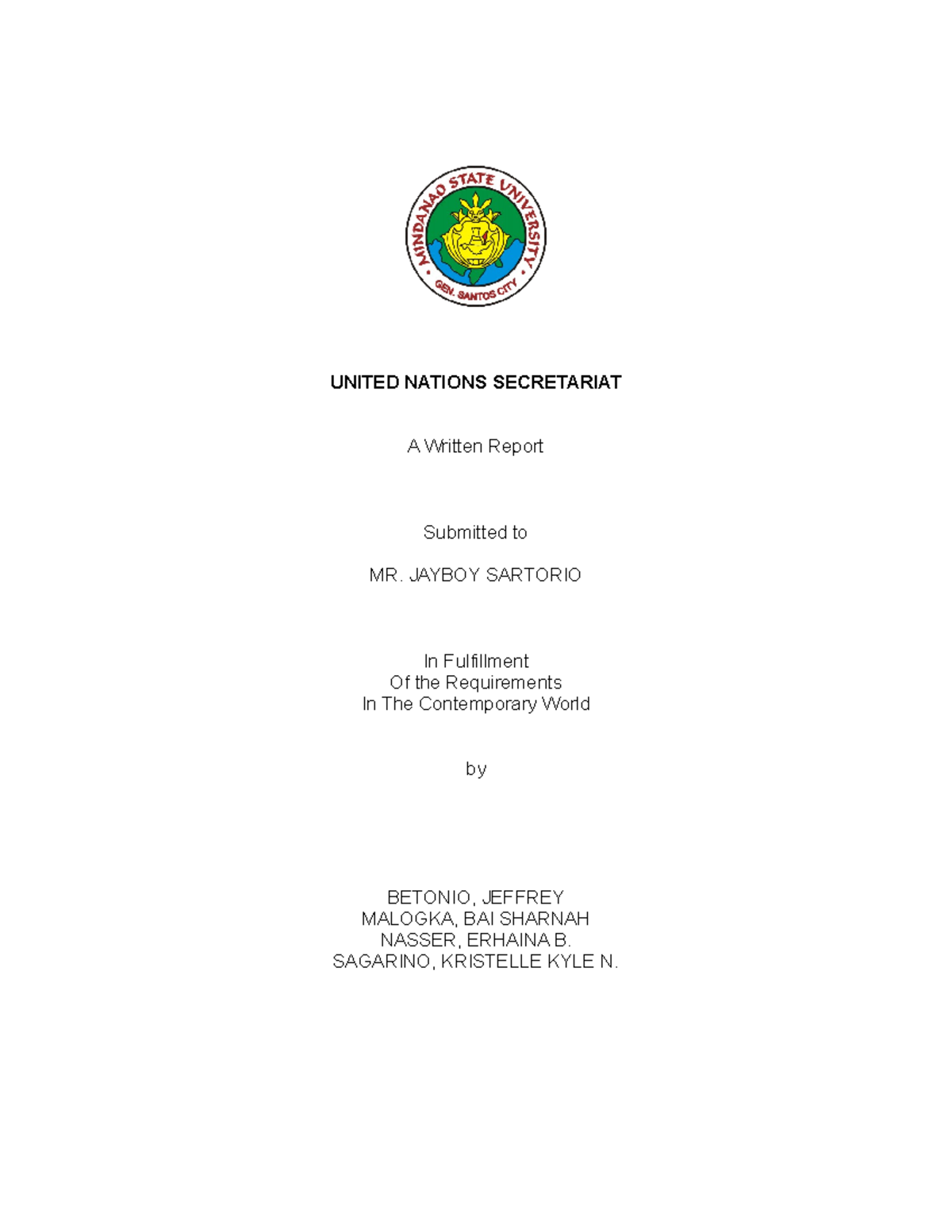 UN Secretariat - Written Report - UNITED NATIONS SECRETARIAT A Written ...