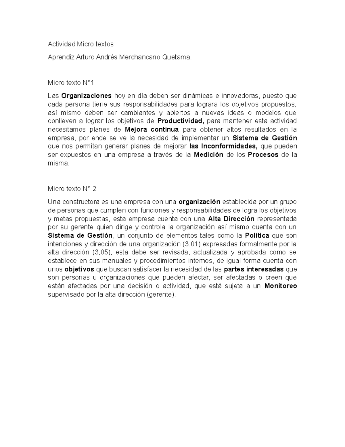 Actividad Micro textos 1 - Actividad Micro textos Aprendiz Arturo Andrés Merchancano Quetama ...
