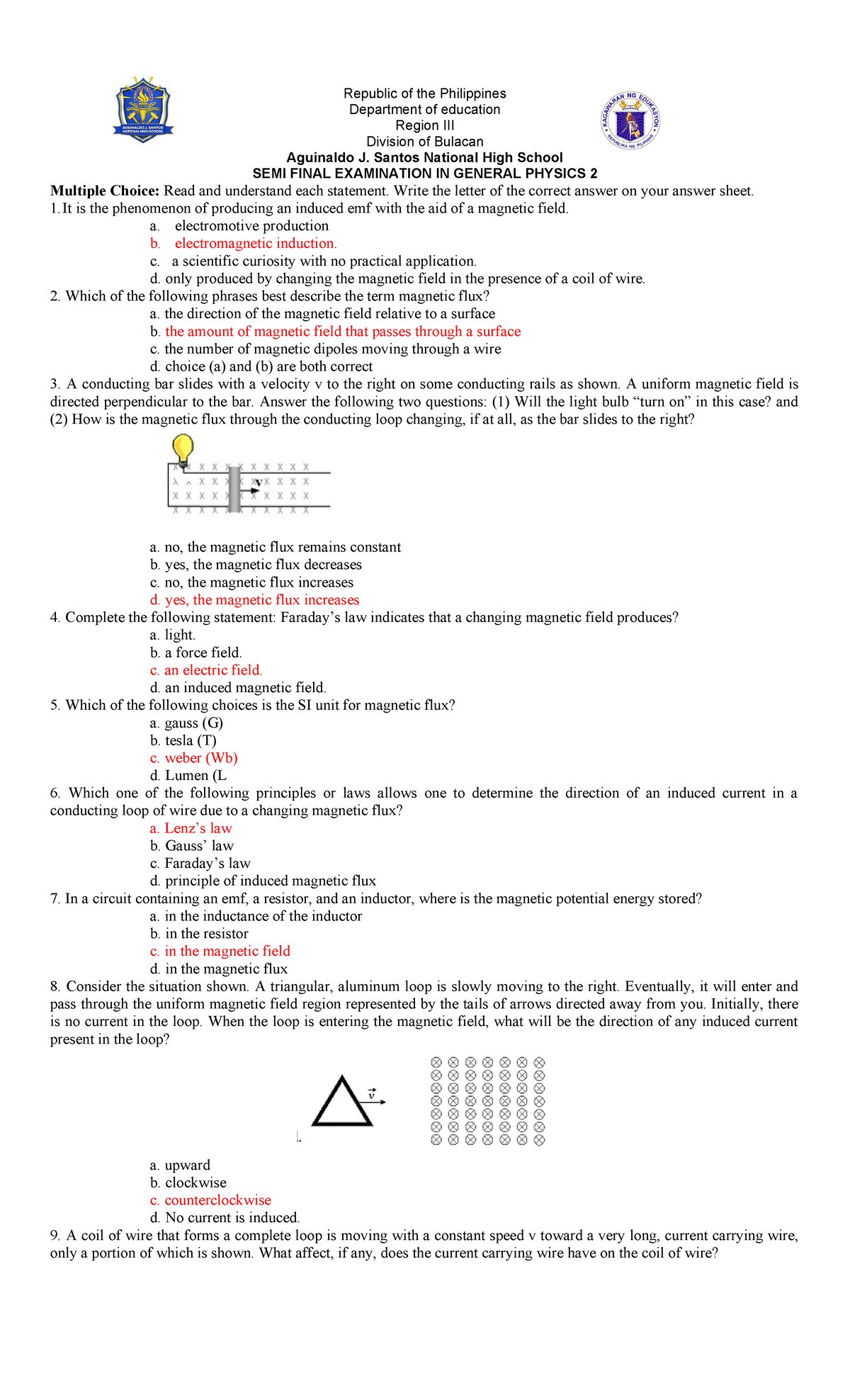 Gen physics 2 semifinals - Republic of the Philippines Department of ...