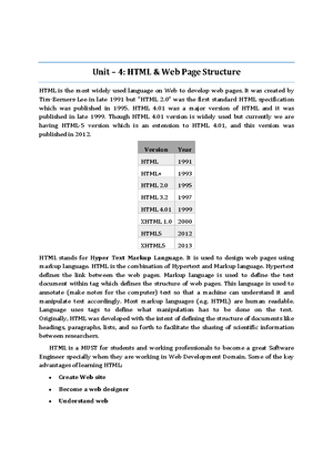 UNIT 4 HTML and Structure of Webpage - Unit 4: HTML and Structure of Webpage What is HTML? HTML ...