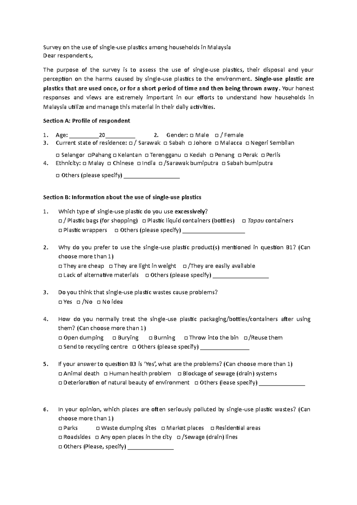 Survey on single-use plastics sem 1 2021 (2) mamai - Human Development ...