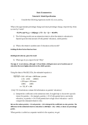 Tutorial 3 Solutions - Basic Econometrics Tutorial 3: Multiple linear ...