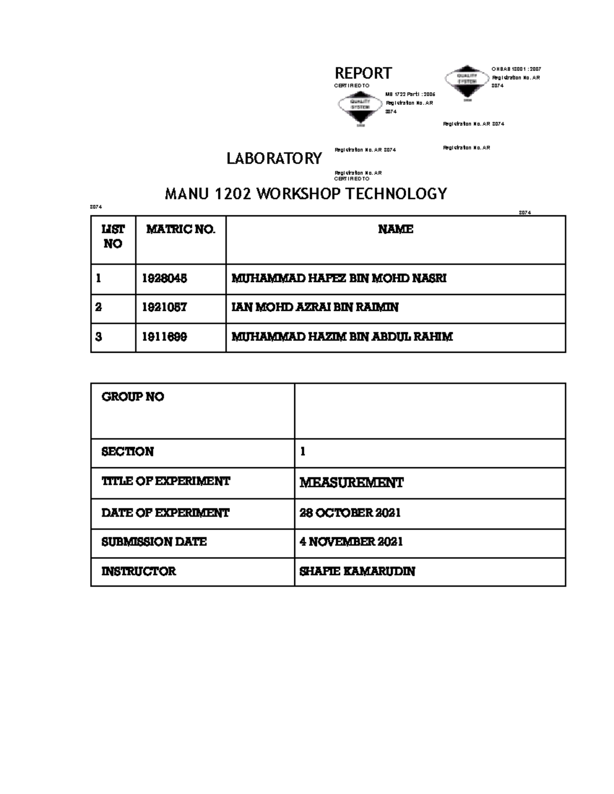 Updated Cover Measurement Laboratory Report Sem 3 2020 2021 ...