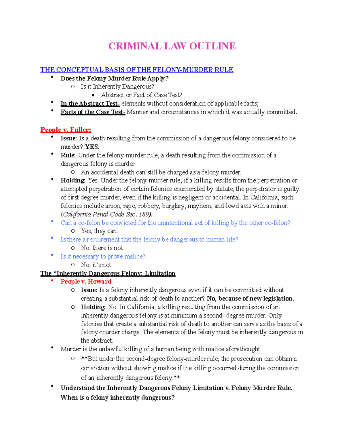 THE Conceptual Basis OF THE Felony- Murder RULE - CRIMINAL LAW OUTLINE ...