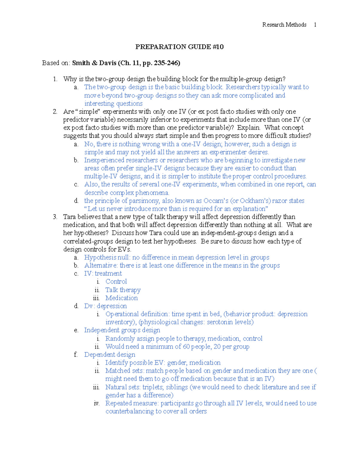 Prep Guide #10 - for bryan saville - Research Methods PREPARATION GUIDE ...