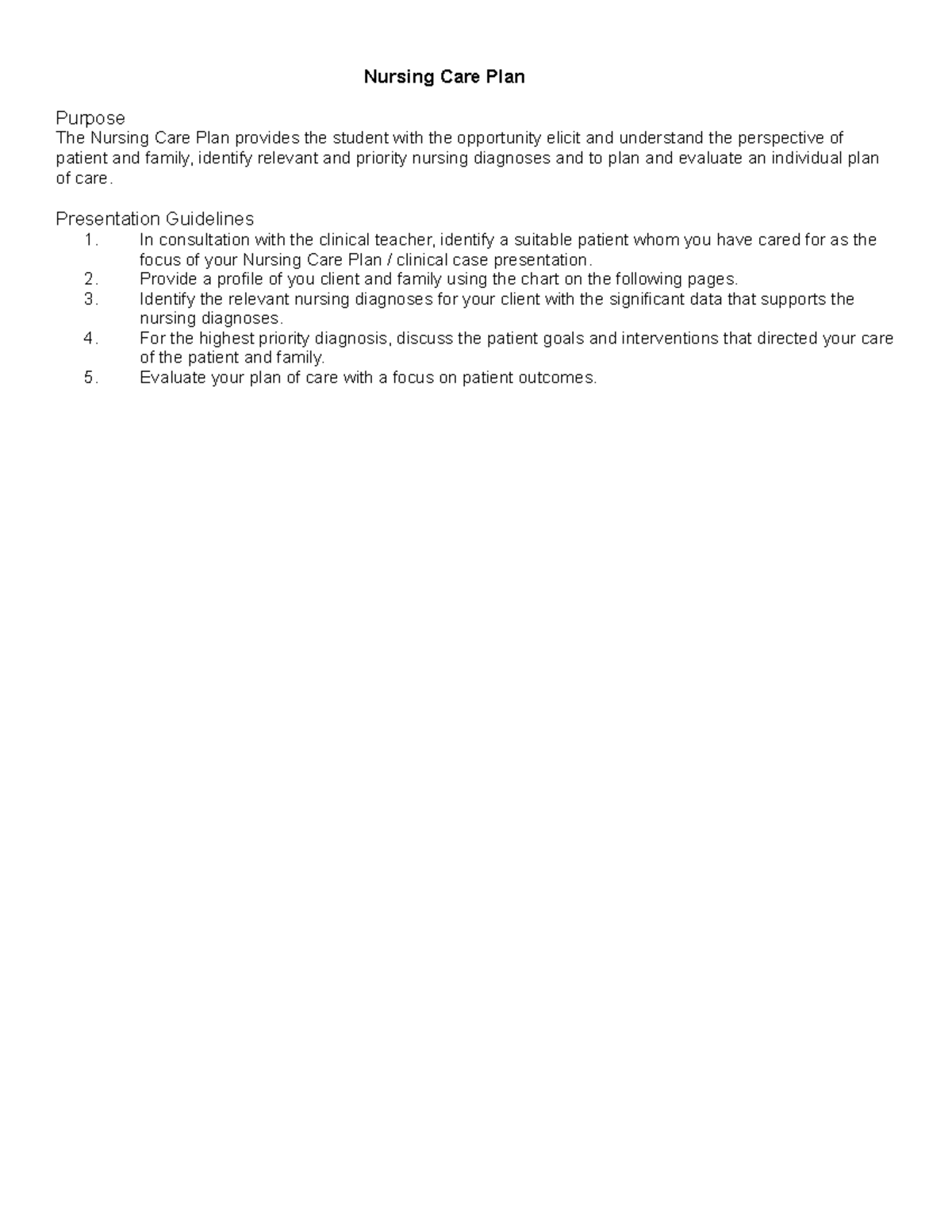 Level 1 nursing Care Plan and Rubric - Nursing Care Plan Purpose The ...