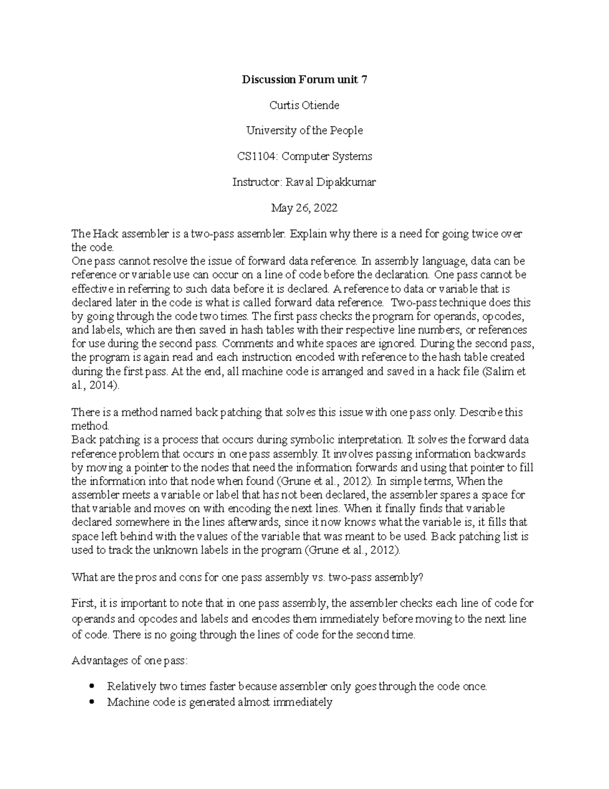 CS1104 Computer systems Discussion unit 7 - Discussion Forum unit 7 ...