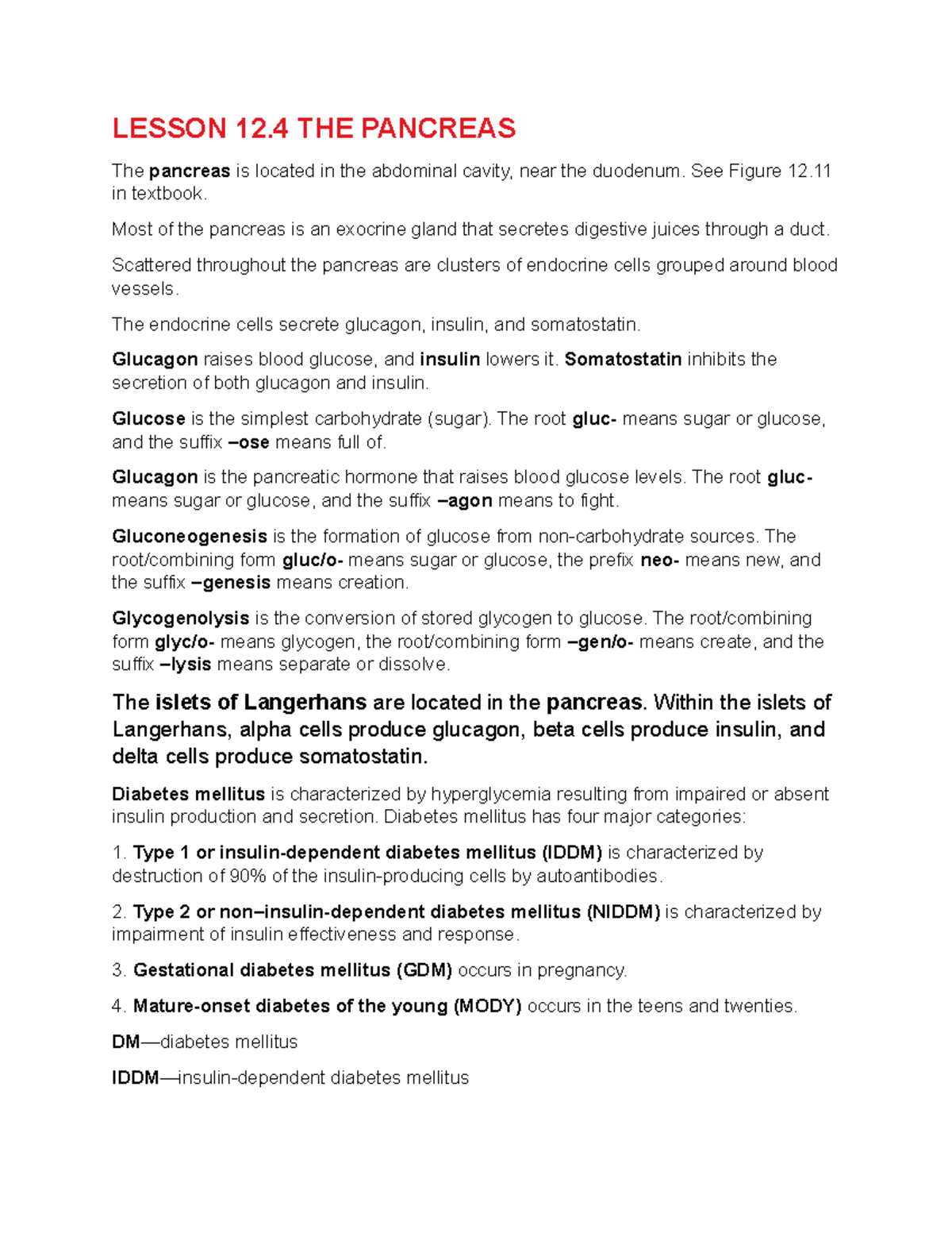 Lesson 12.4 THE Pancreas - LESSON 12 THE PANCREAS The pancreas is ...