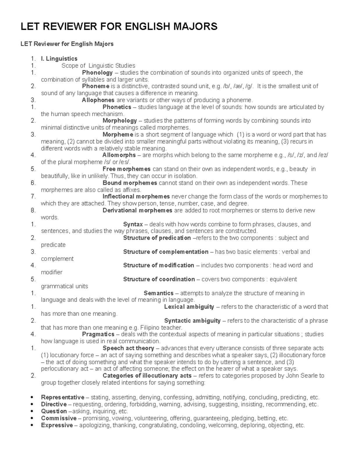 LET Reviewer for English Majors - LET REVIEWER FOR ENGLISH MAJORS LET ...