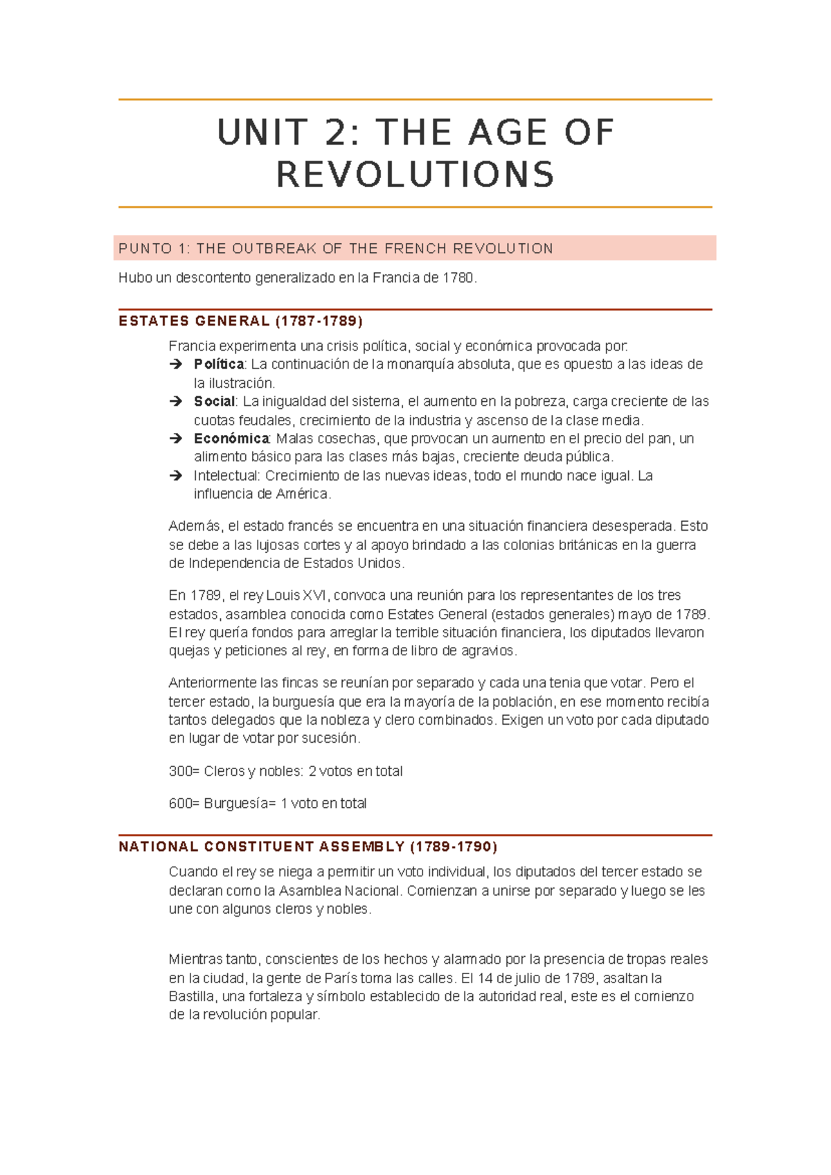 Unit 2 - Resumenes tema 2 de historia. - UNIT 2: THE AGE OF REVOLUTIONS PUNTO 1: THE OUTBREAK OF ...