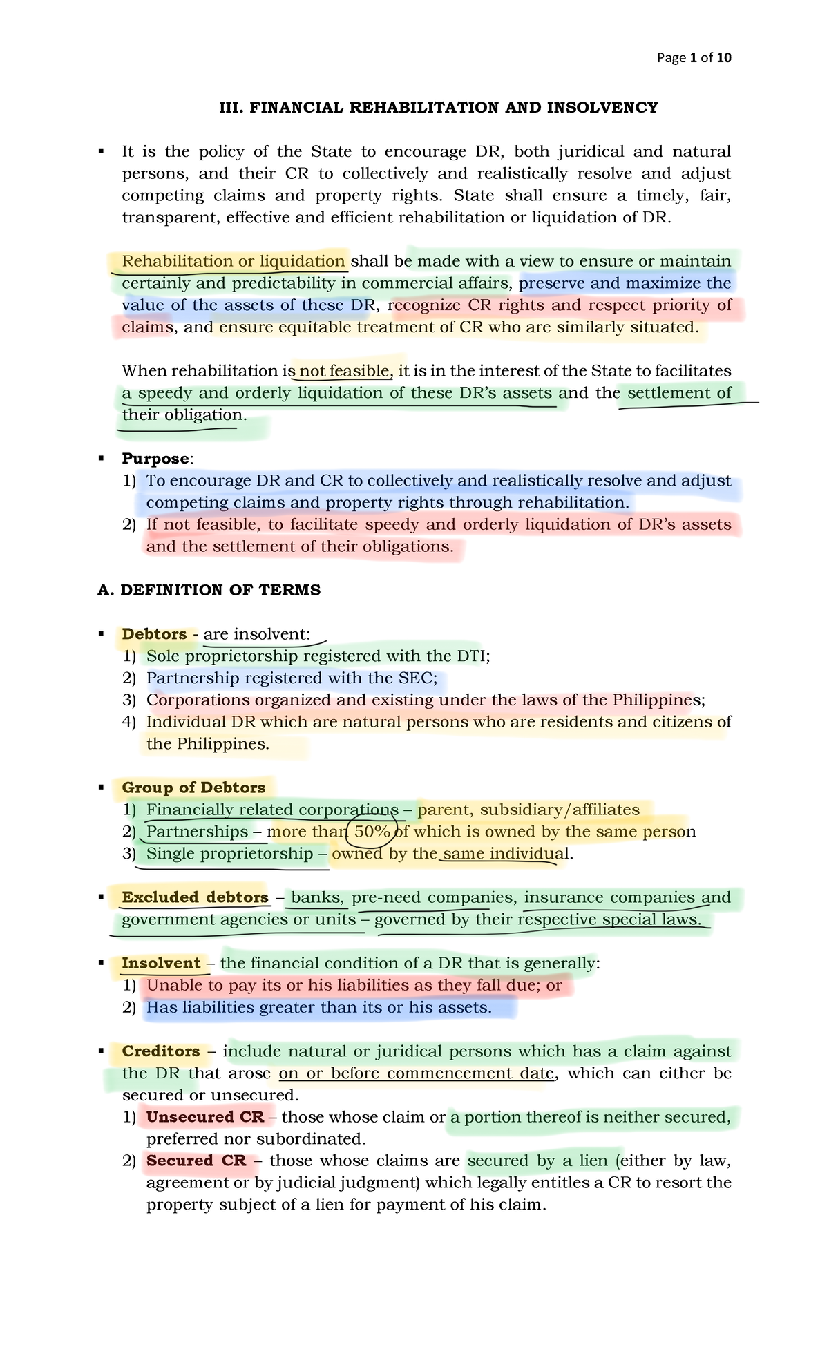 BL103 IV - Ghhd - III. FINANCIAL REHABILITATION AND INSOLVENCY It is ...