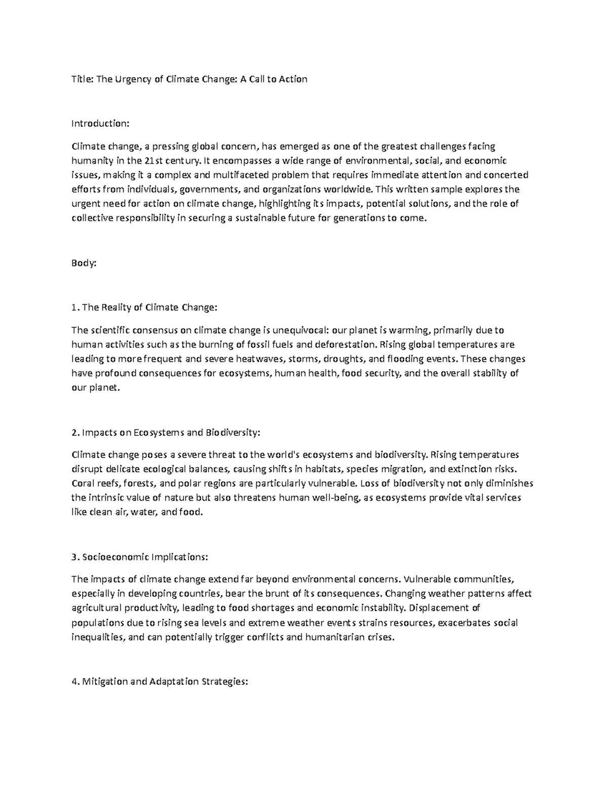 The Urgency of Climate Change, A Call to Action - Title: The Urgency of ...