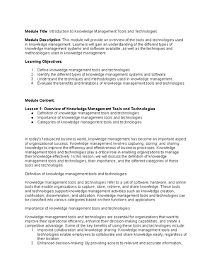 Module 13 Introduction to Computer Systems and Applications for Knowledge Management - It covers ...