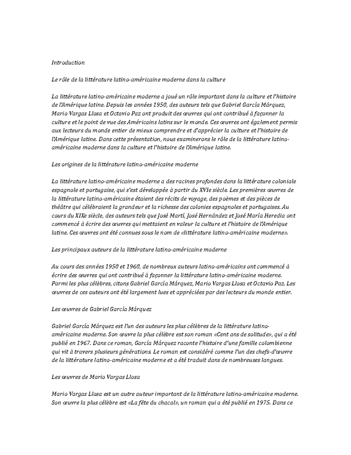 Modern Latin American Literature - Introduction Le rôle de la ...