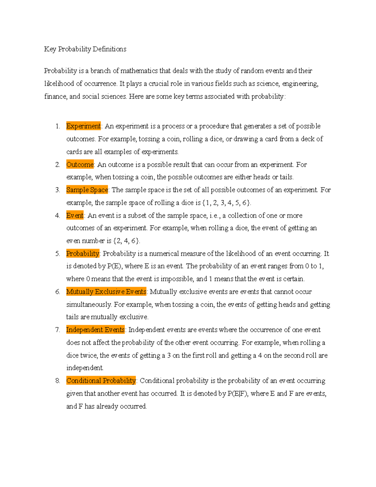 Key Probability Definitions - Key Probability Definitions Probability ...