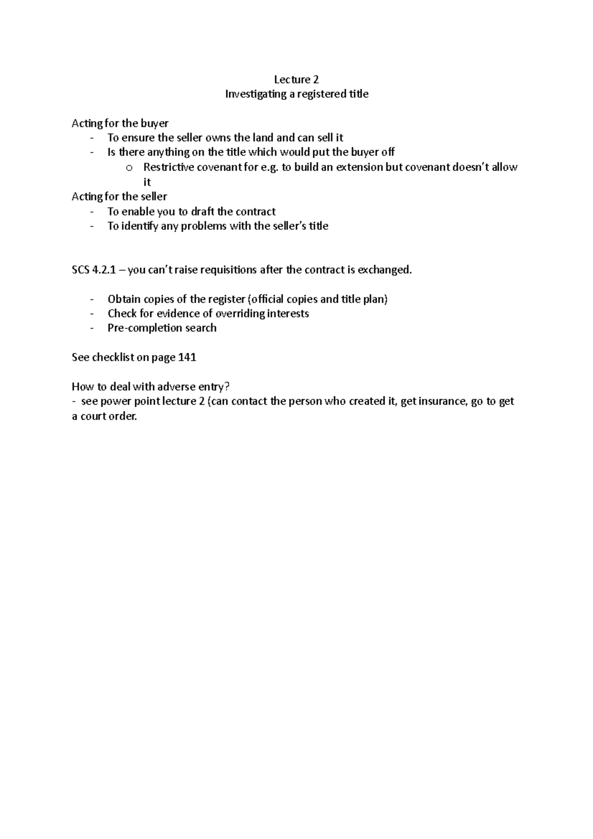 Lecture 2 - Lecture 2 Investigating a registered title Acting for the ...