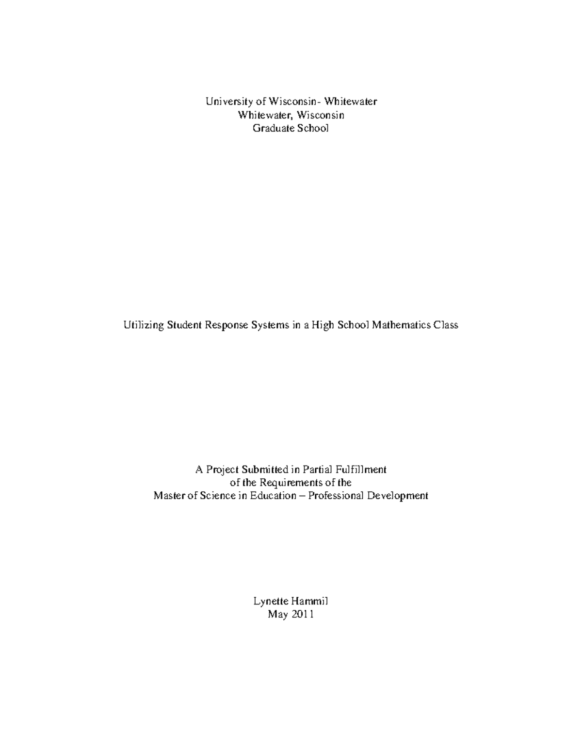 Capstone Project Final Paper - University of Wisconsin- Whitewater ...