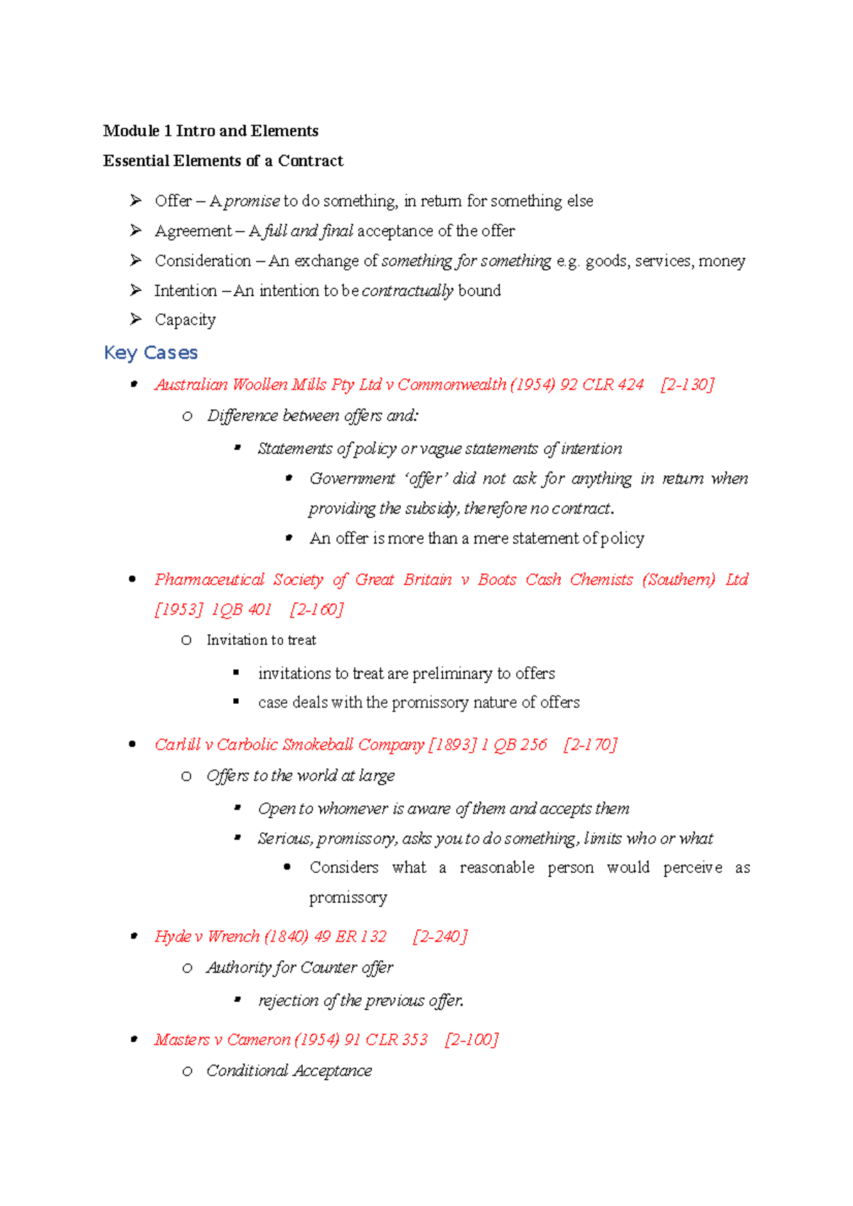Revision Notes BLAW2012 Applied contract law - Module 1 Intro and ...