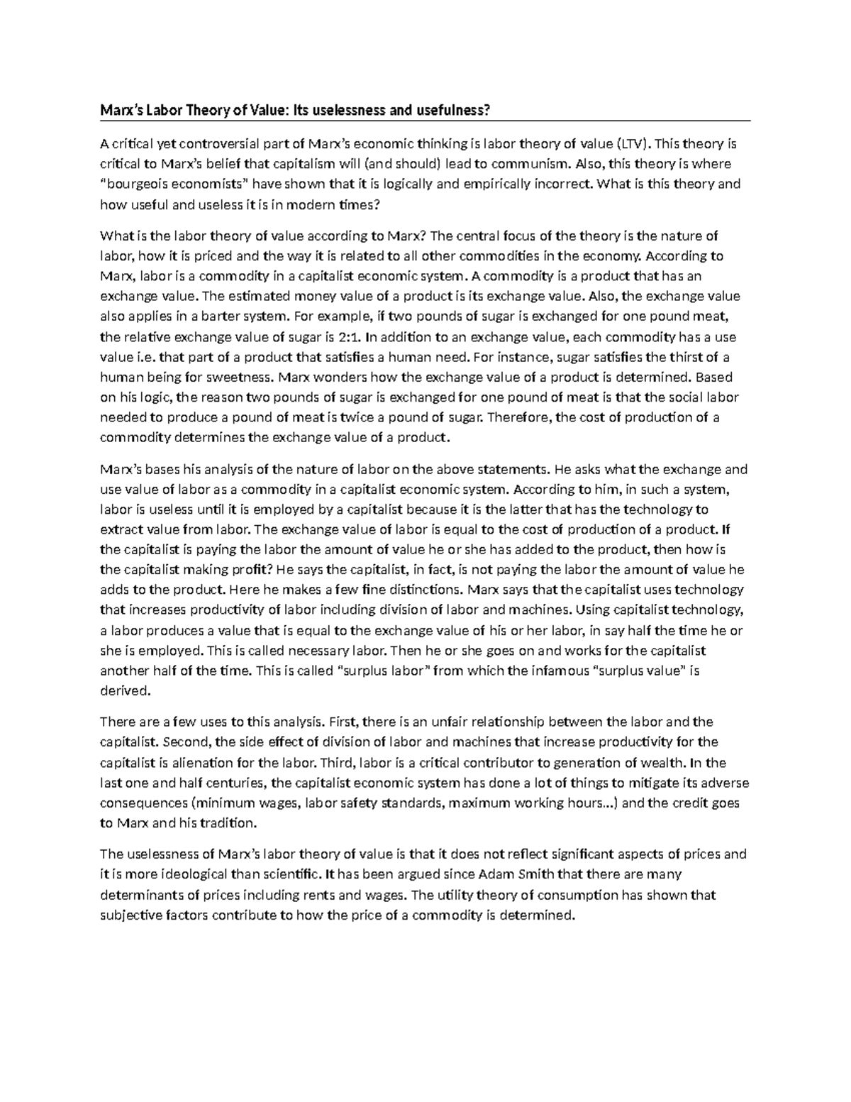 The Usefulness and Uselessness of Labor Theory of Value - Marx’s Labor ...