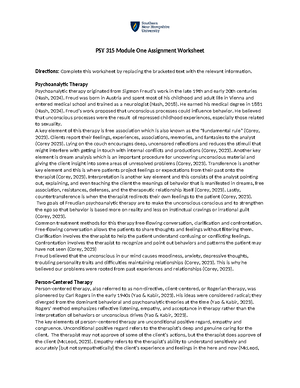 PSY 315 Module Four Assignment Worksheet - PSY 315 Module Four ...