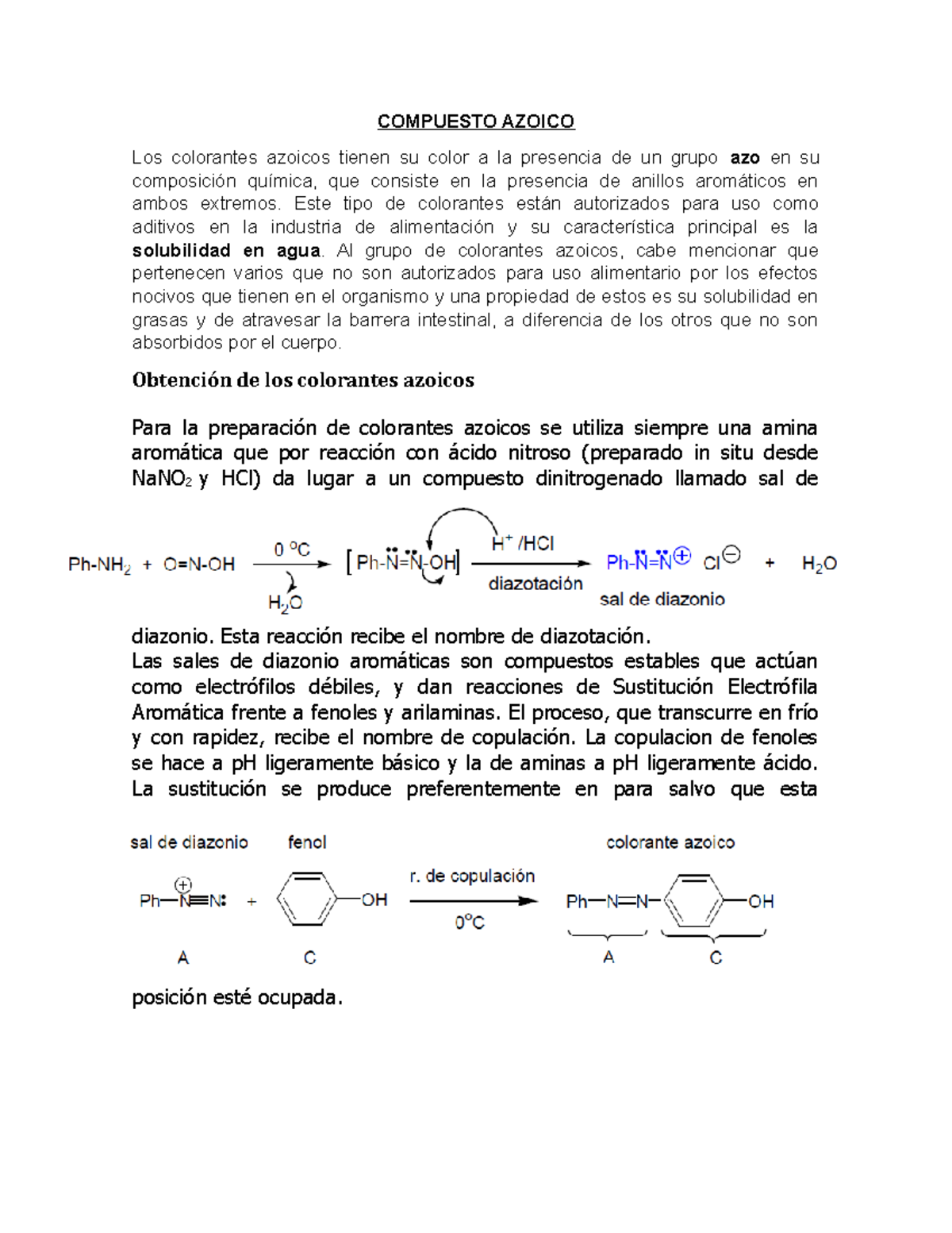Compuesto Azoico - RESUMEN - COMPUESTO AZOICO Los colorantes azoicos ...