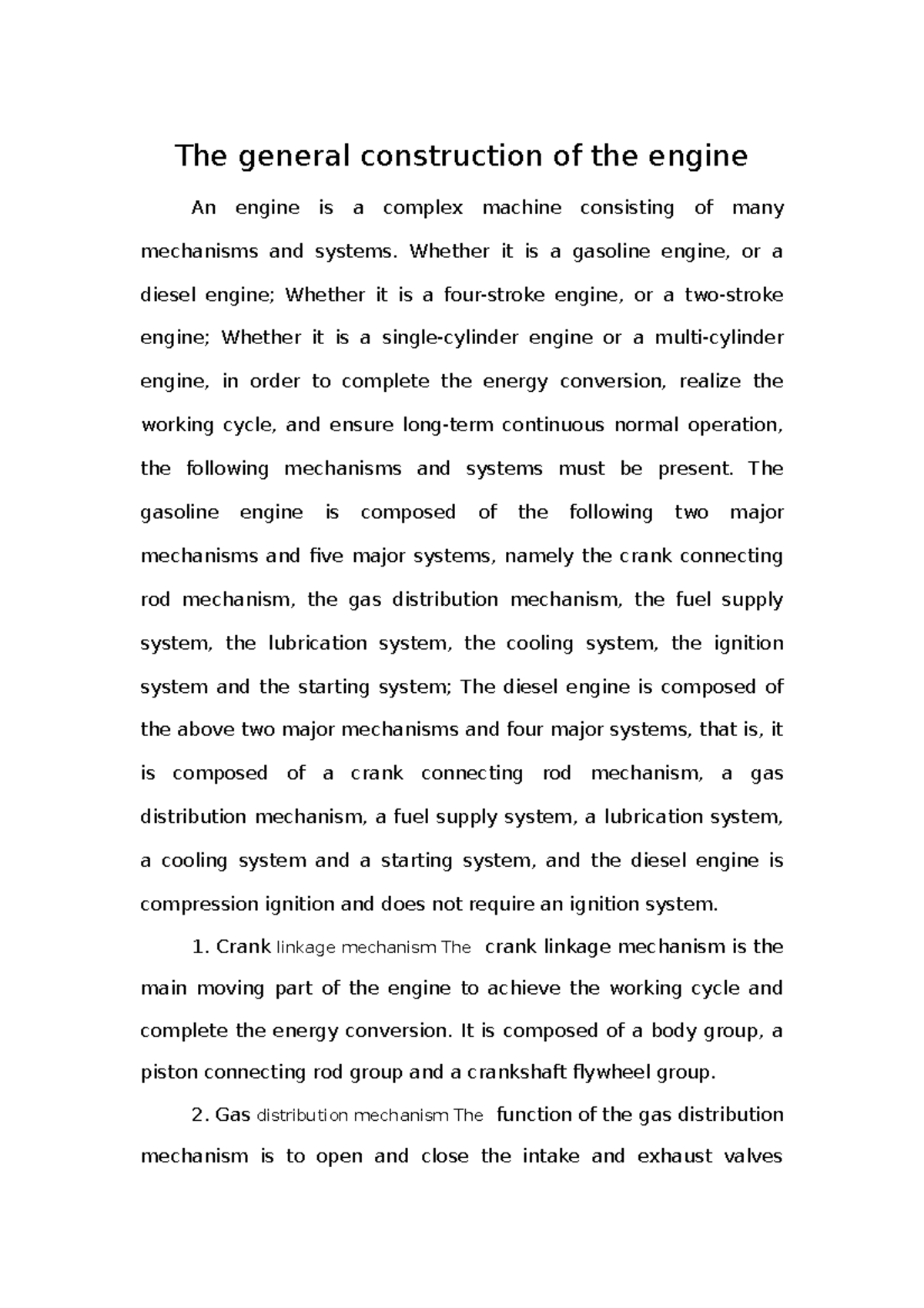 The general construction of the engine AUTO100 - The general ...