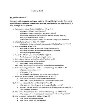 PEDS EXAM 3 - peds exam 3 study guide - STUDY GUIDE-EXAM This study ...