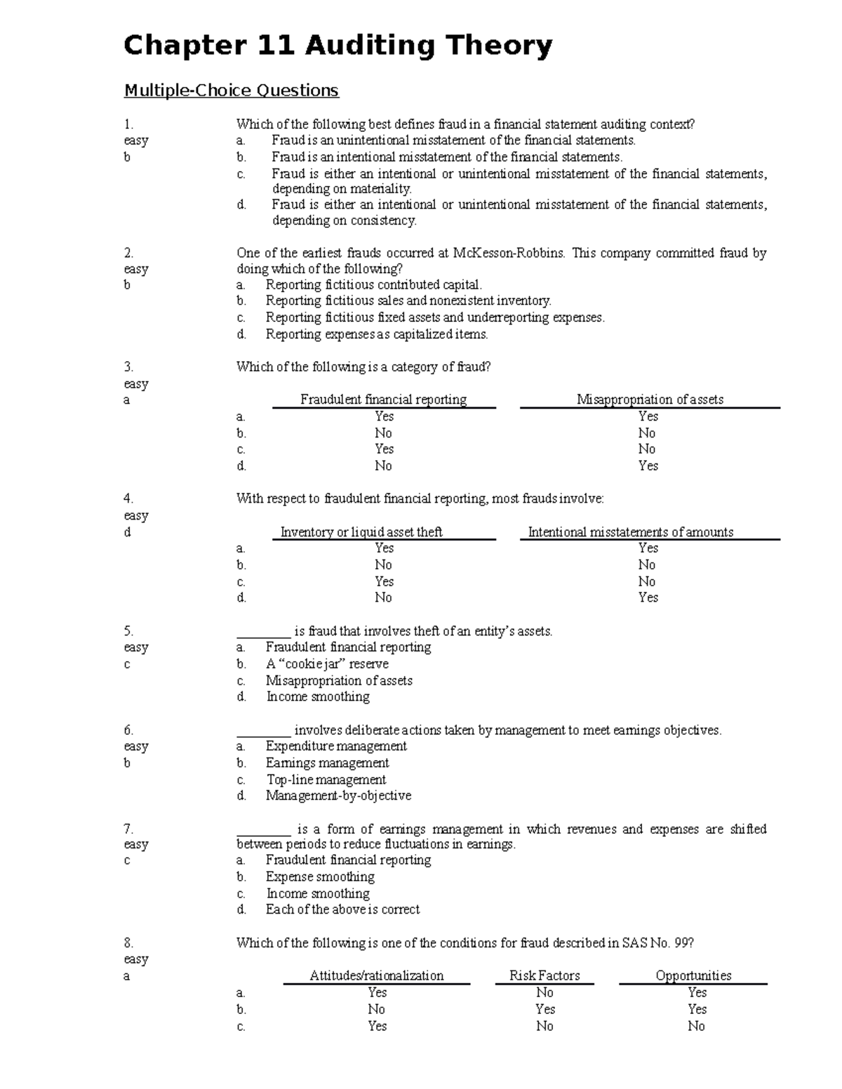Ch11 Auditing-Theory-11 - Chapter 11 Auditing Theory Multiple-Choice Questions Which of the ...