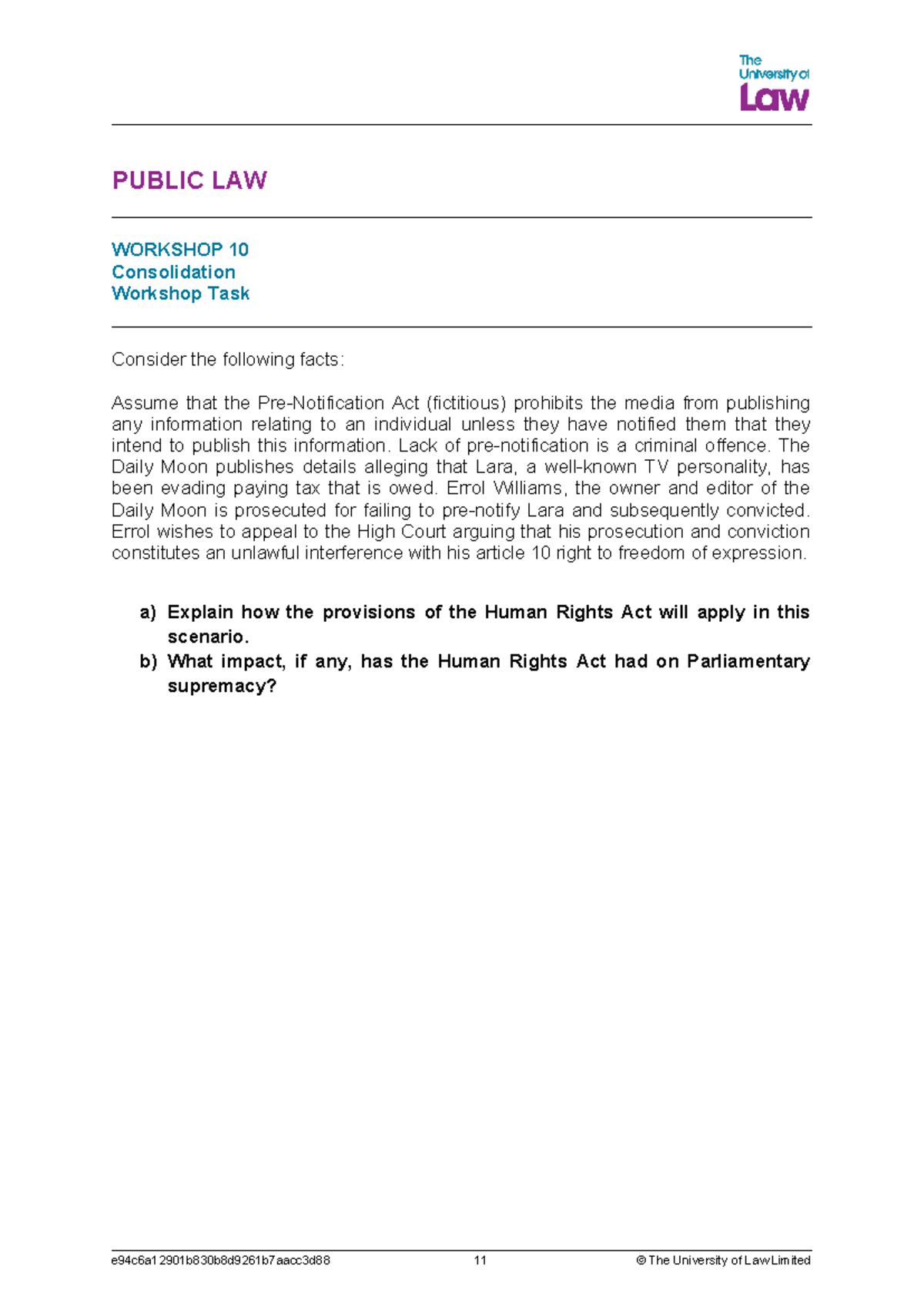 unit 10 public law task 1 - PUBLIC LAW WORKSHOP 10 Consolidation Workshop Task Consider the ...