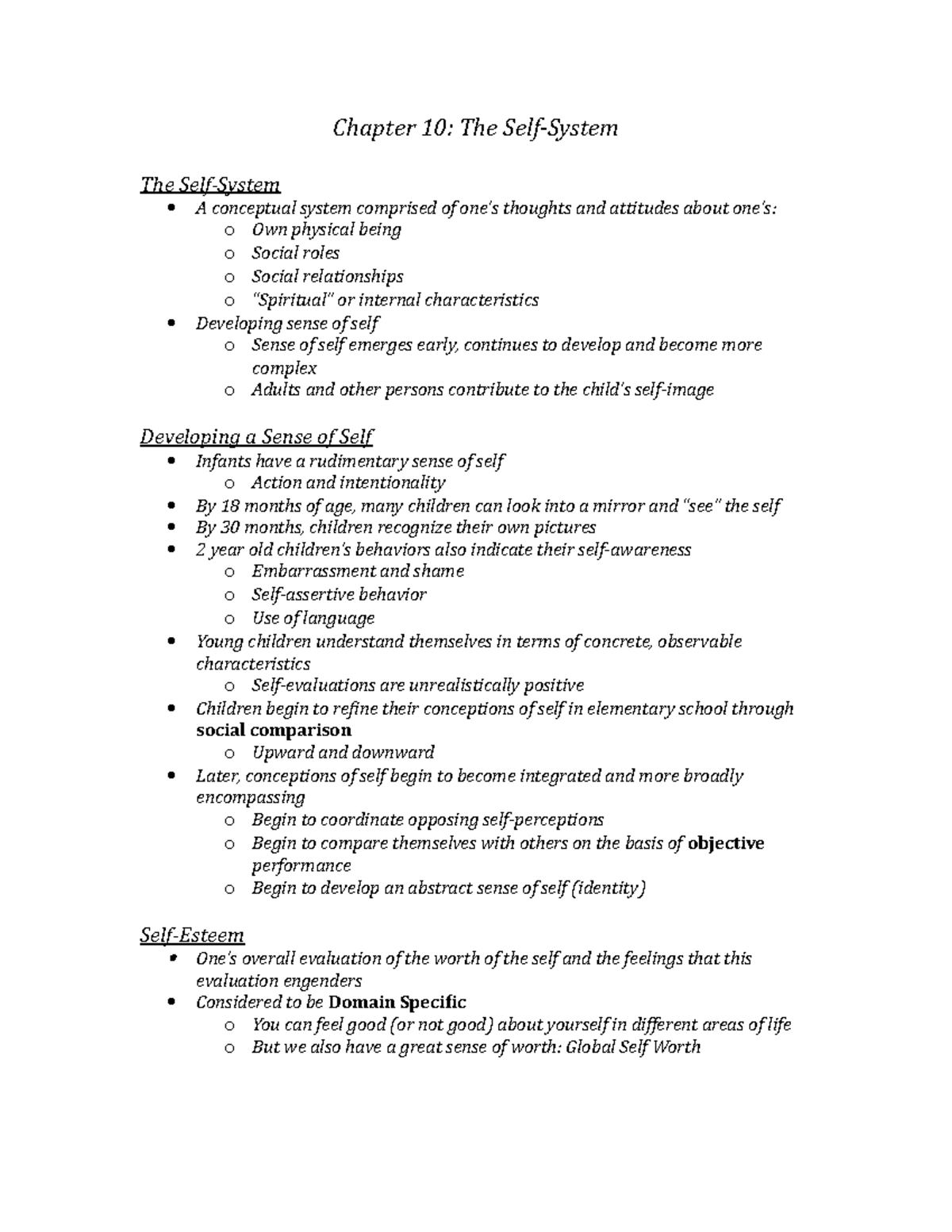 Chapter 10- The Self System - Chapter 10: The Self-System The Self ...