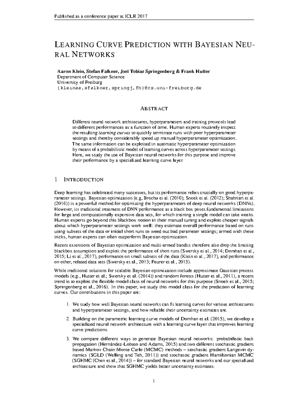 Learning Curve Prediction WITH Bayesian Neural Networks ...