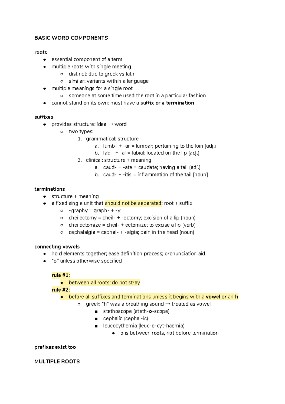 CLST Module 2 Grammar - Lecture notes 2 - BASIC WORD COMPONENTS roots ...