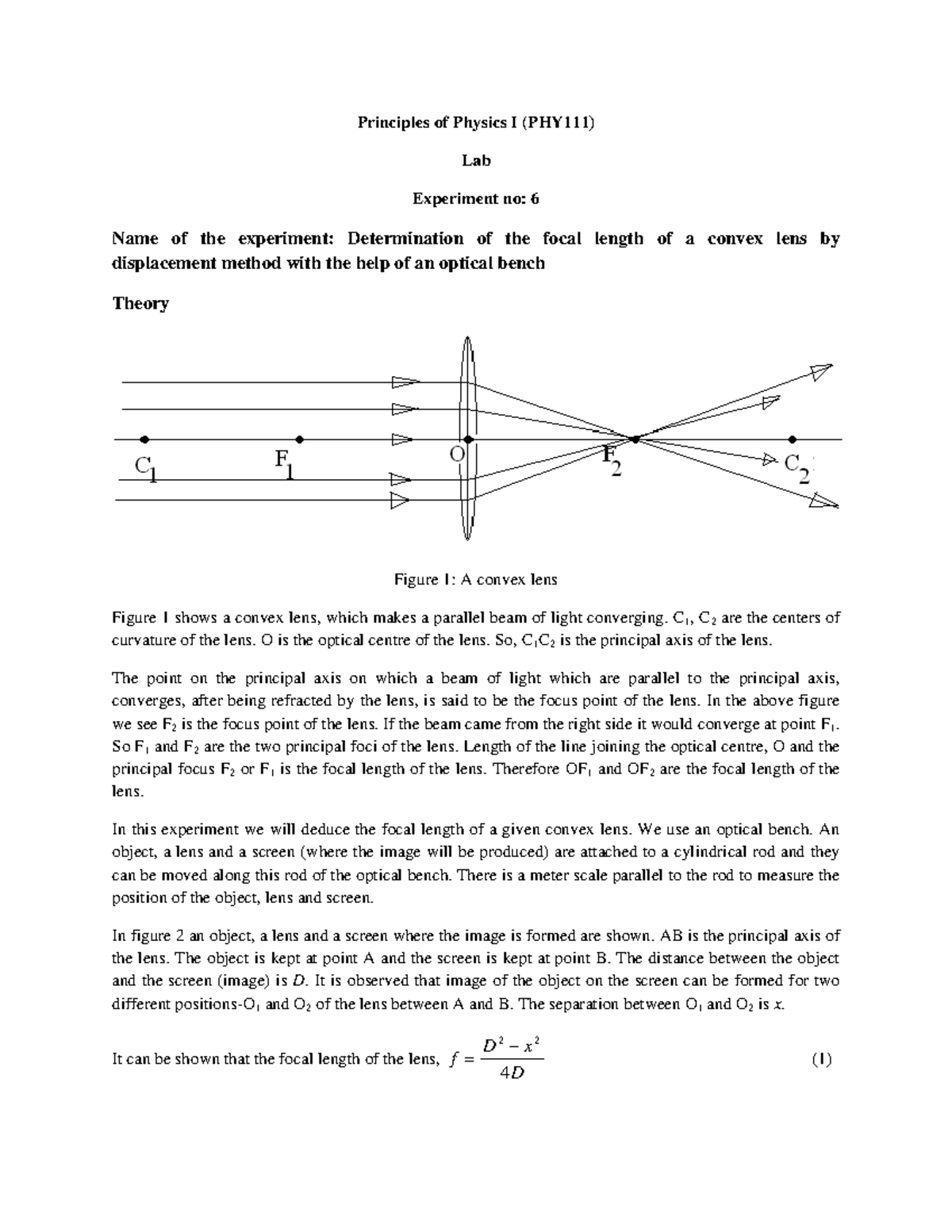 EXP6 - 123123 - Principles of Physics I (PHY111) Lab Experiment no: 6 Name of the experiment ...