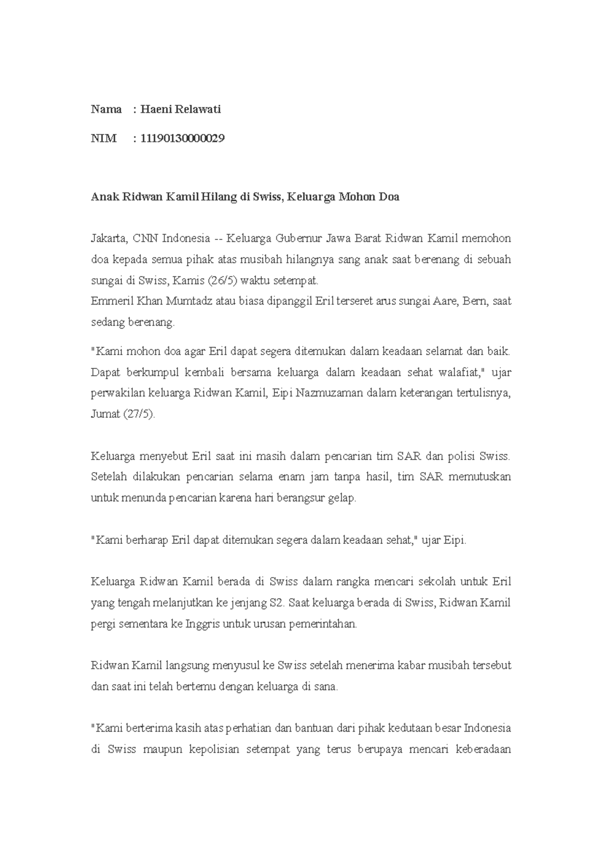 Tugas Wacana - Haeni Relawati - Nama : Haeni Relawati NIM ...