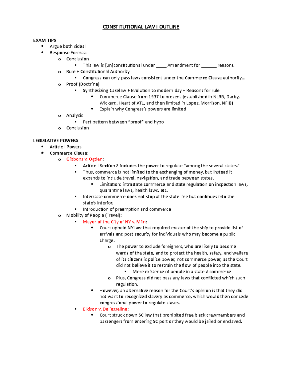 Constitutional Law I Outline - CONSTITUTIONAL LAW I OUTLINE EXAM TIPS ...