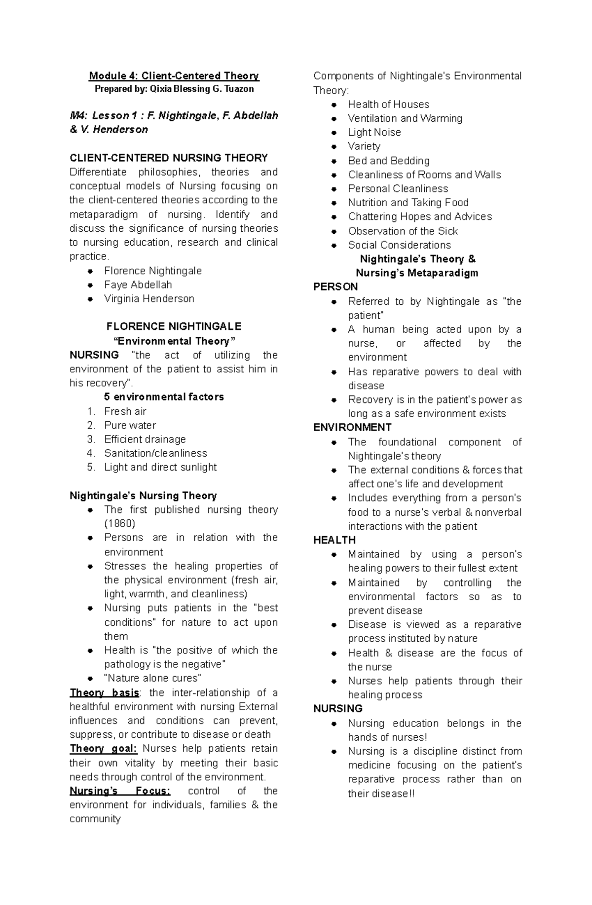 M4 TFN - TFN NOTES - Module 4: Client-Centered Theory Prepared by ...