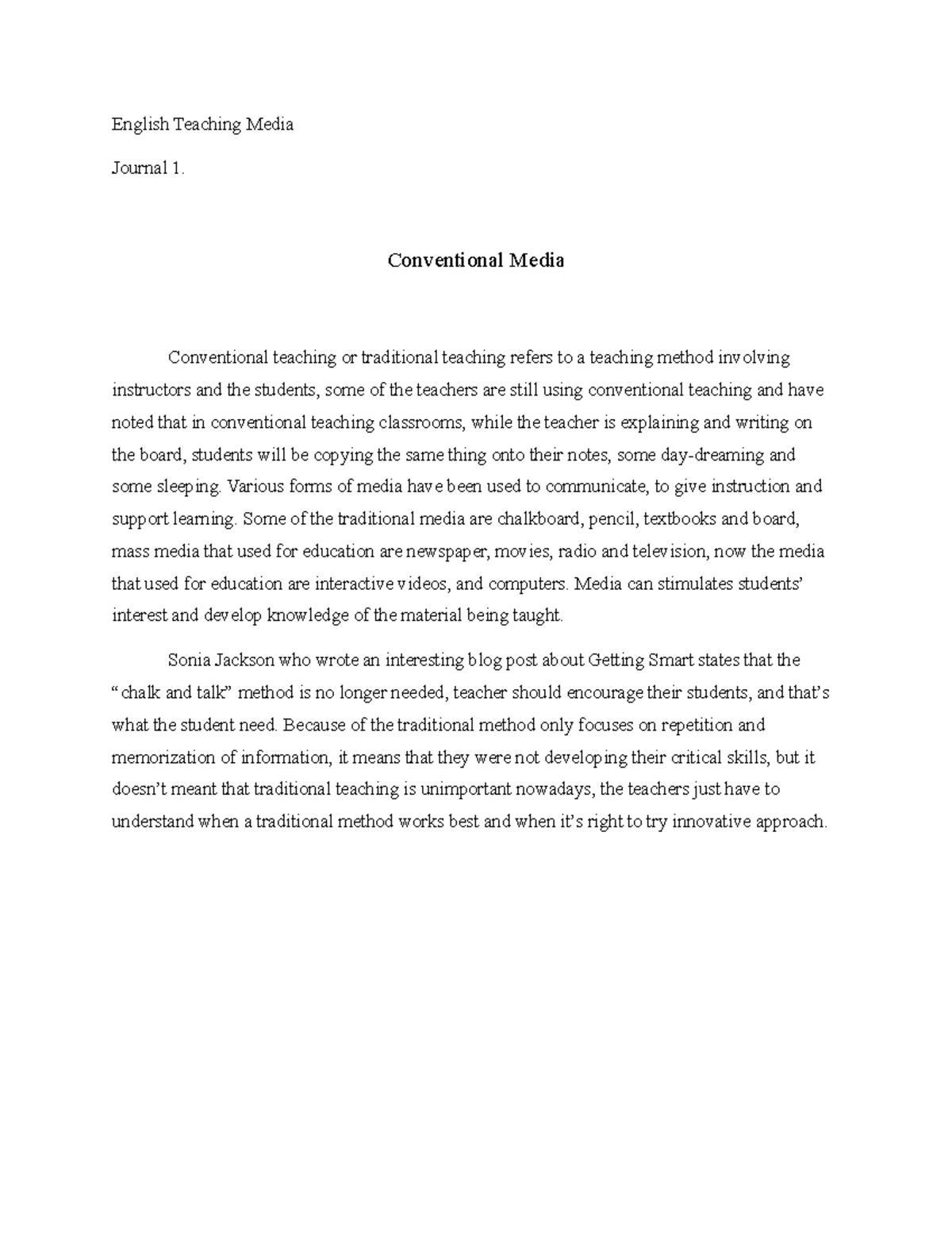 English Teaching Media - English Teaching Media Journal 1. Conventional ...